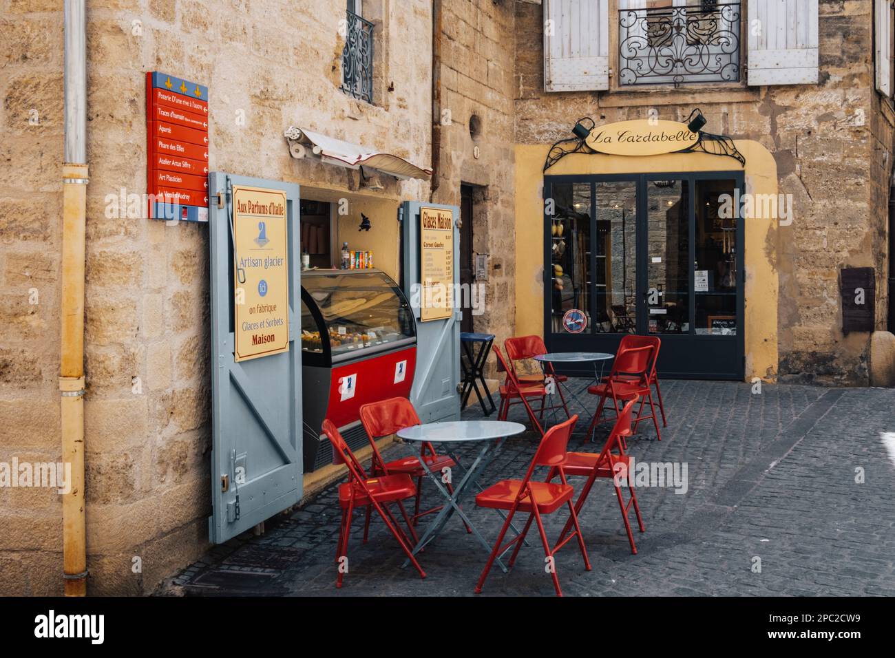 Ice cream parlour in the beautiful medieval streets of the old town of ...