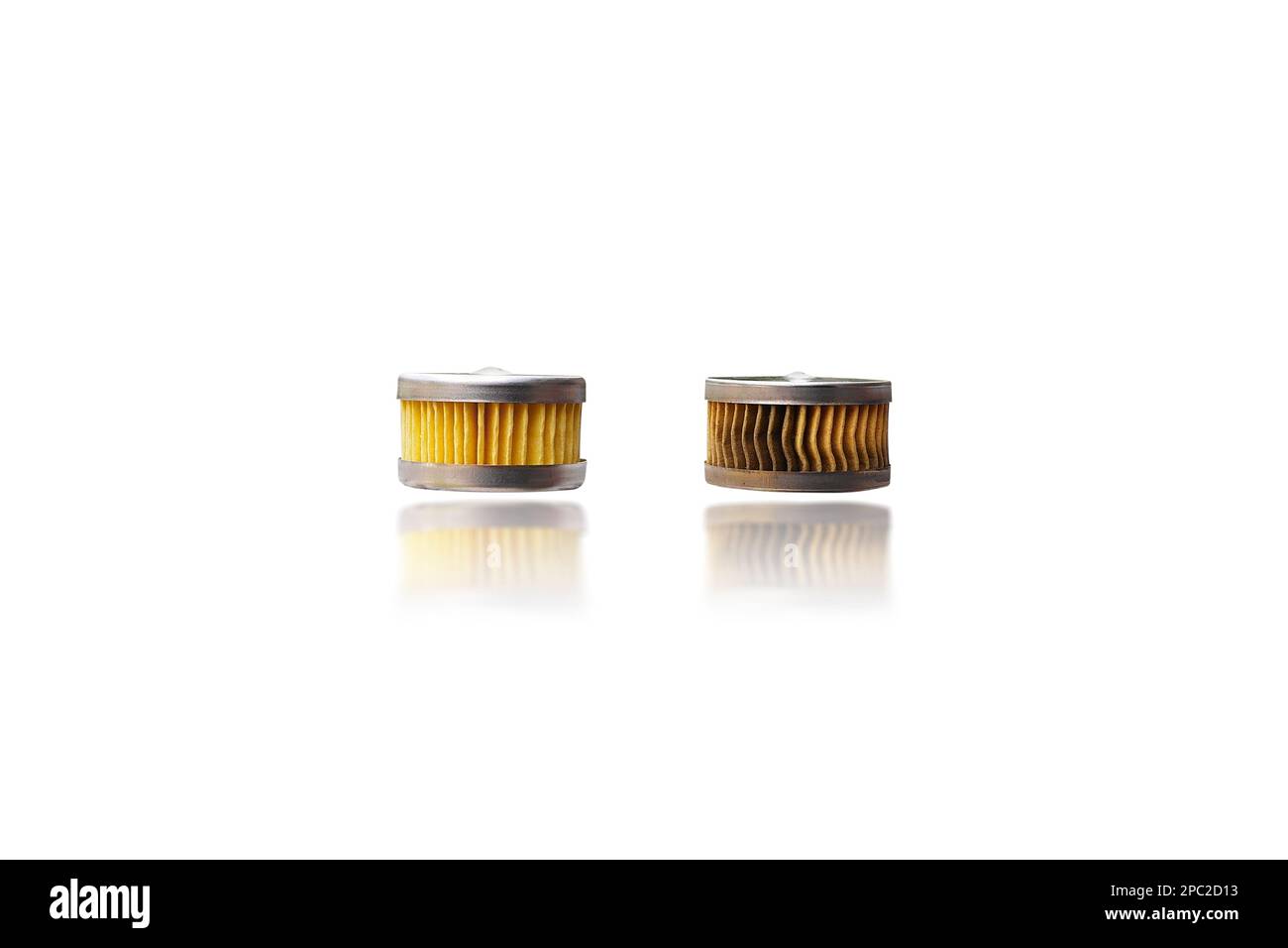 Gas filter isolated comparison new and old on white background with ...
