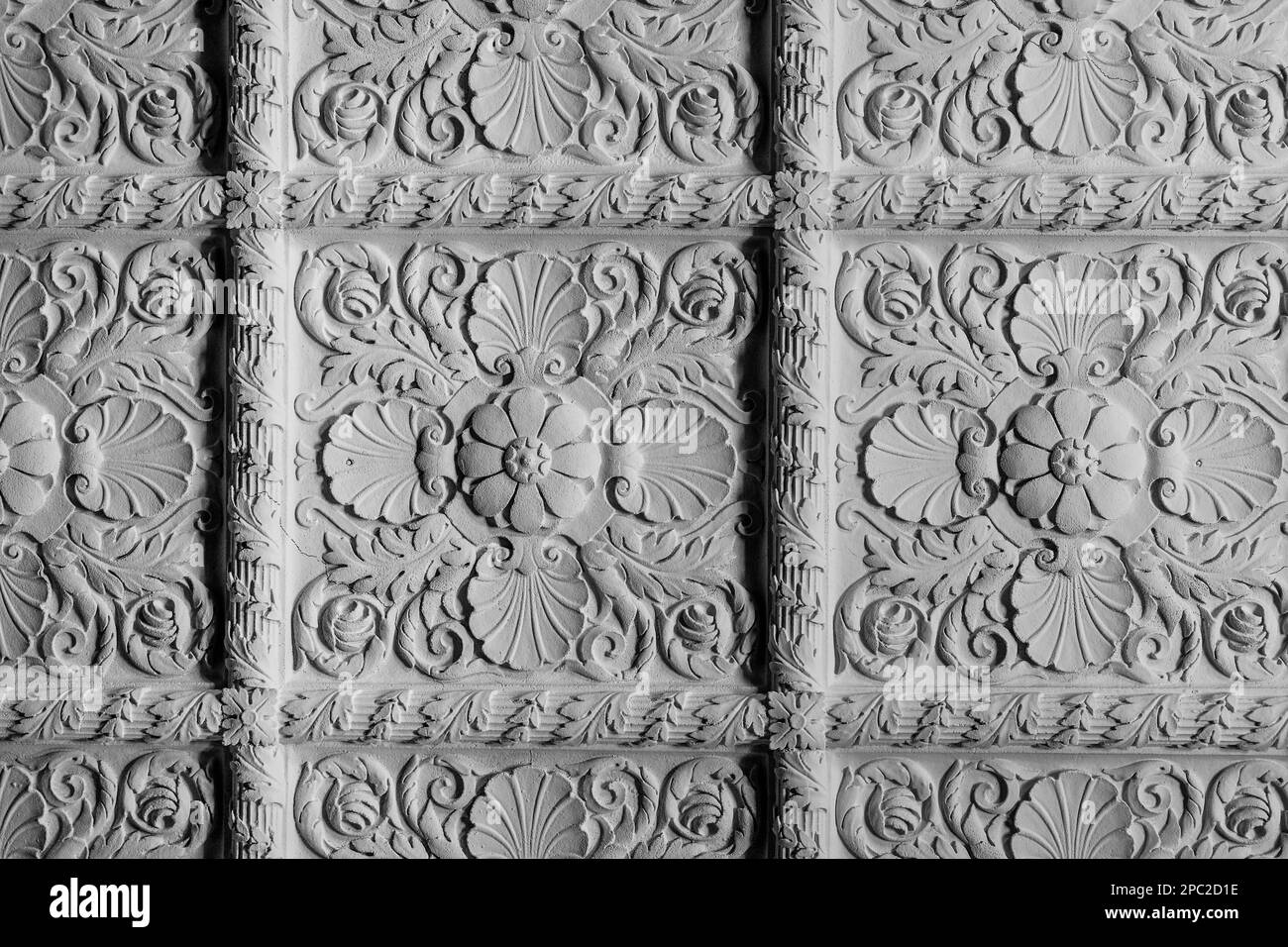 Old fashioned cement ceiling from an old courtroom with great detail ...