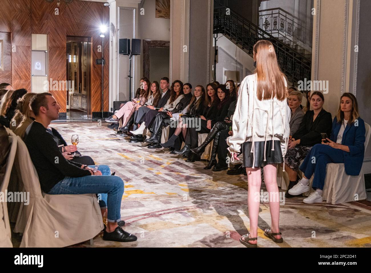 Models posing at Riga Fashion Week event held at Kempinski Grand Hotel ...
