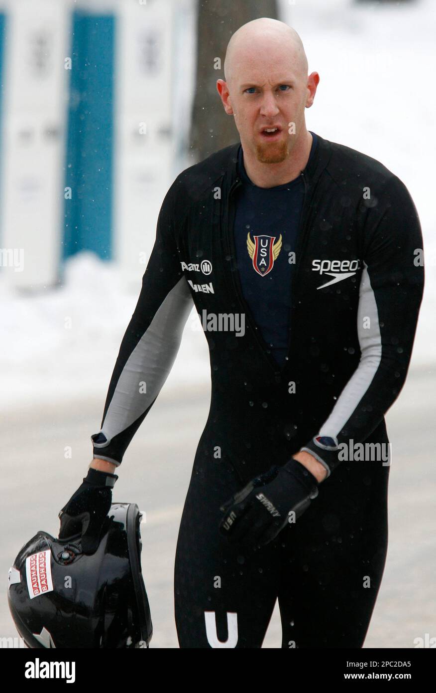 Stephan Bosch, Bob Pilot of Team USA 3, returns unharmed to the Start ...