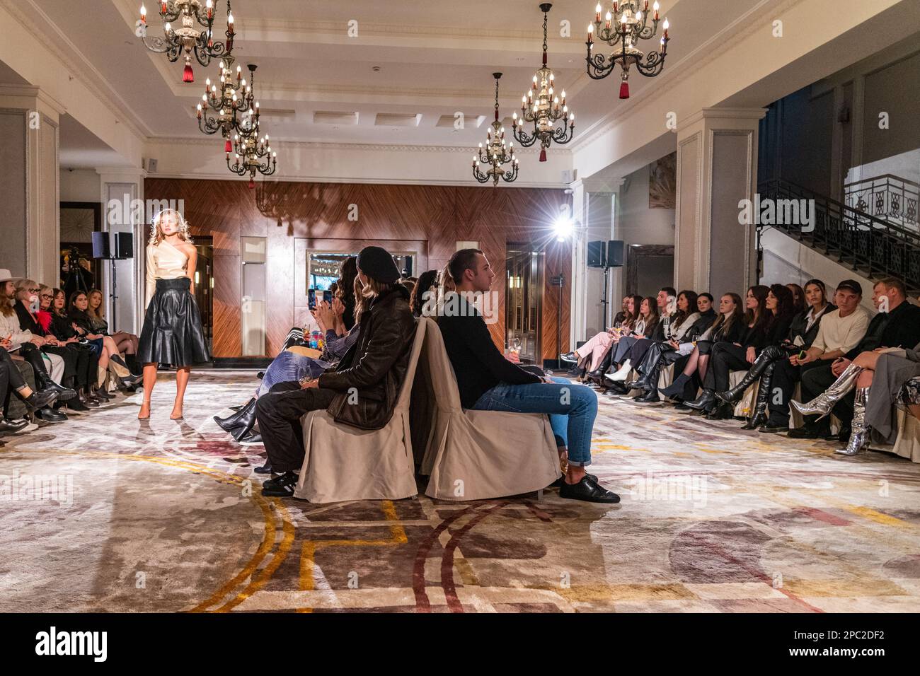 Models posing at Riga Fashion Week event held at Kempinski Grand Hotel ...