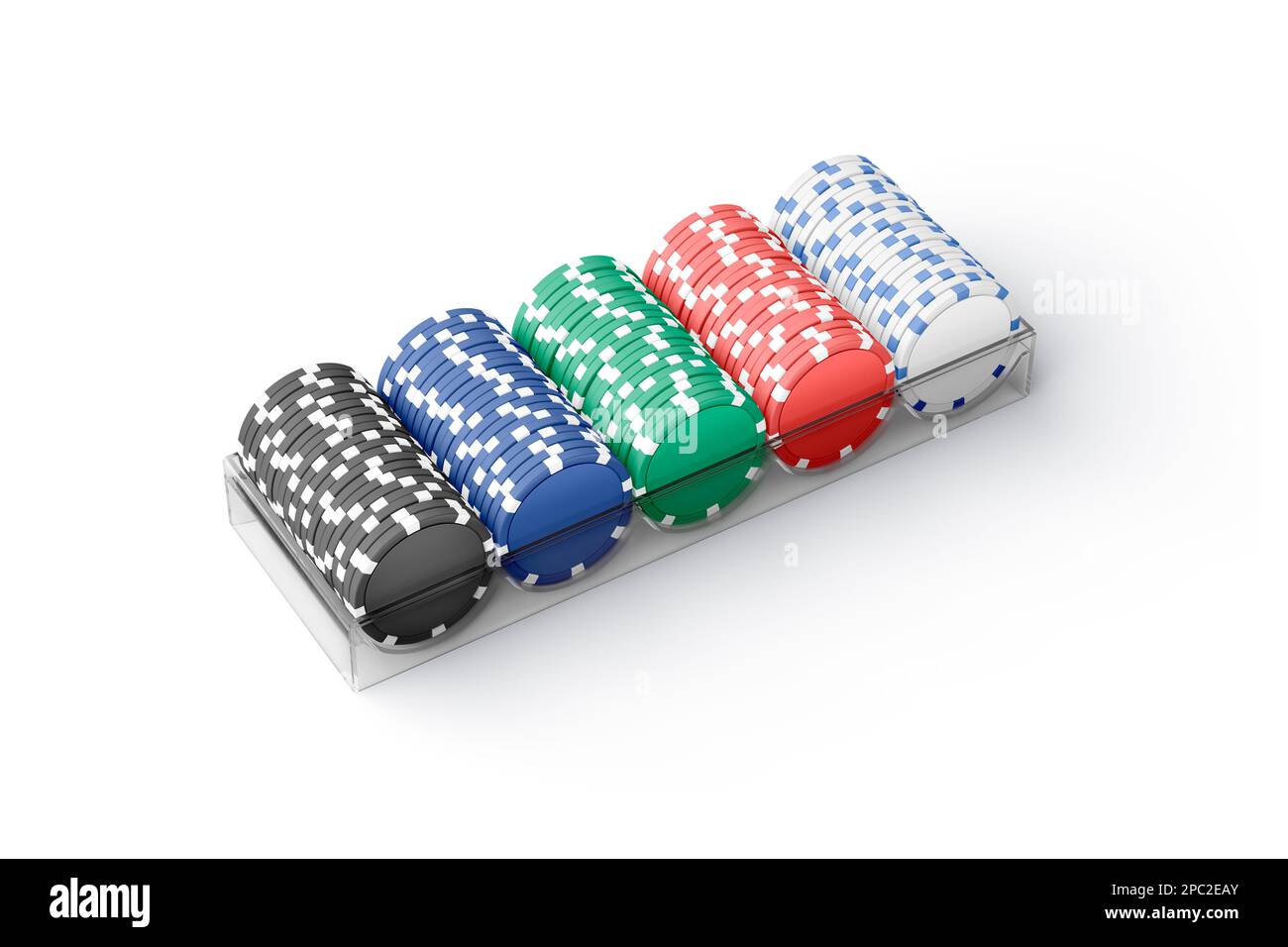 Blank colored plastic round chip stack in tray mockup, isolated Stock ...