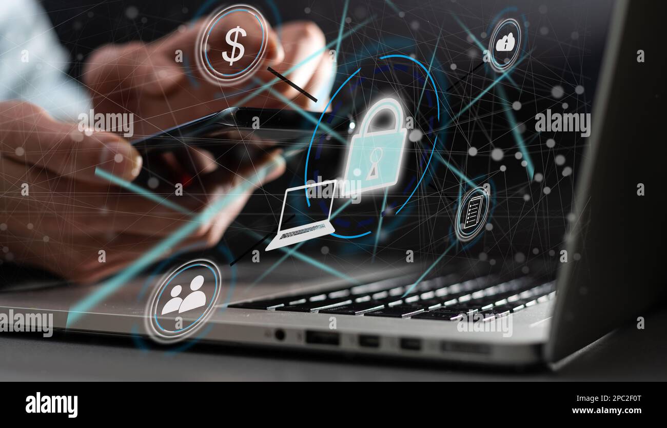 shield protect icon, virtual screen interface, data protection cyber ...