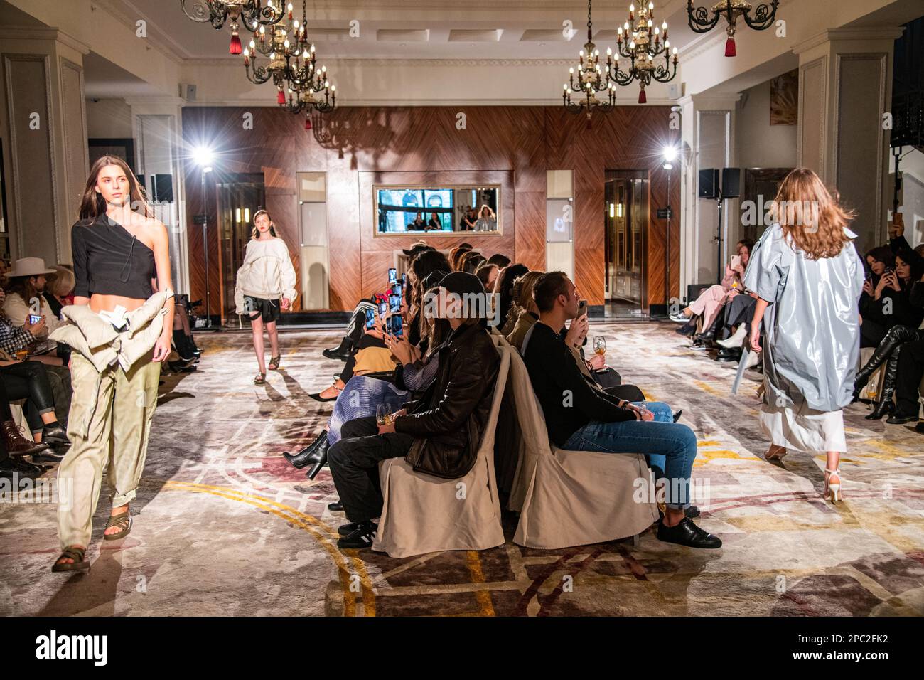 Models posing at Riga Fashion Week event held at Kempinski Grand Hotel ...