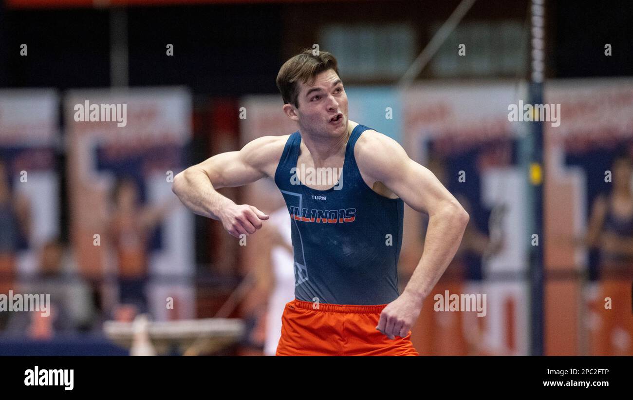 Illinois gymnast Connor McCool competes in the floor exercise of an ...
