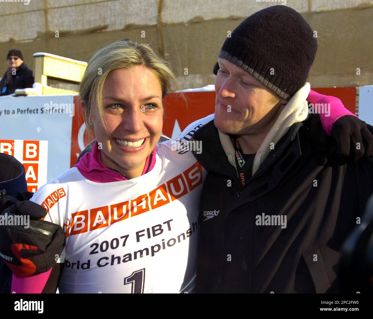 Gold medal winner Noelle Pikus-Pace, from the United States, left, is ...