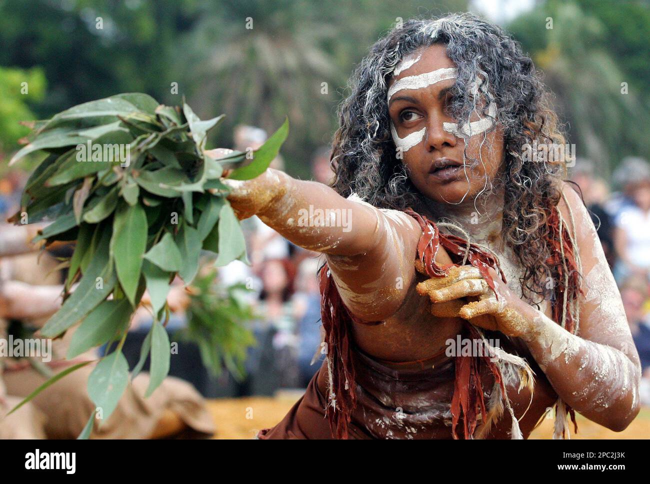 An aboriginal woman perform the Woggan-ma-gule morning ceremony on ...