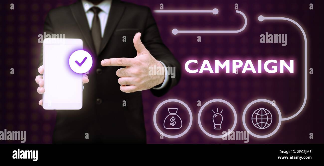 Conceptual display Campaign. Business idea organized course of action ...