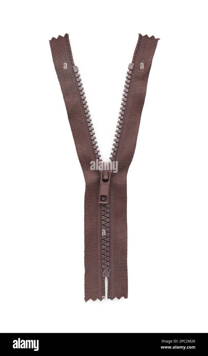 Brown zipper isolated on white, top view Stock Photo - Alamy