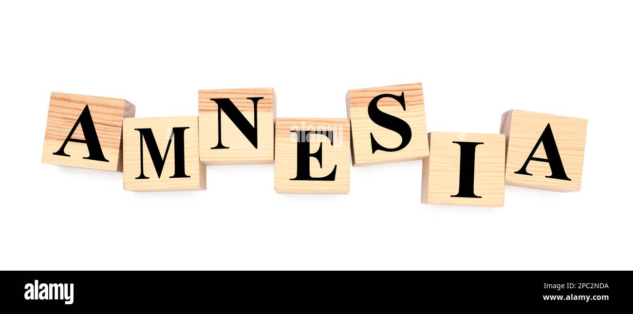 Wooden cubes with word Amnesia on white background, top view Stock ...