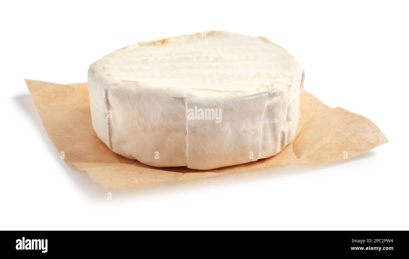 Parchment with delicious brie cheese isolated on white Stock Photo - Alamy