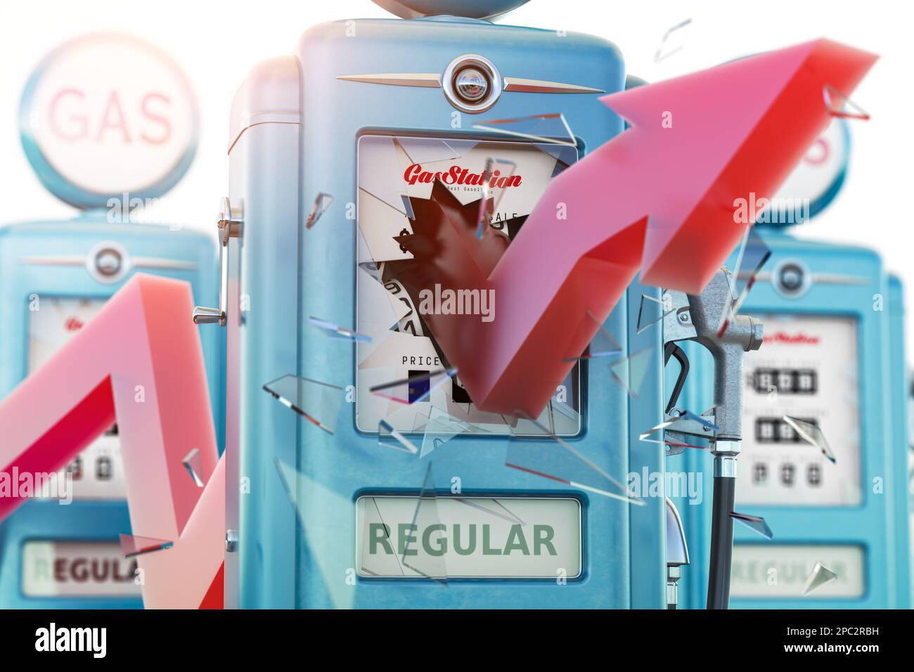 Gas and fuel prices explosive growth concept. Gasoline pump nozzle ...