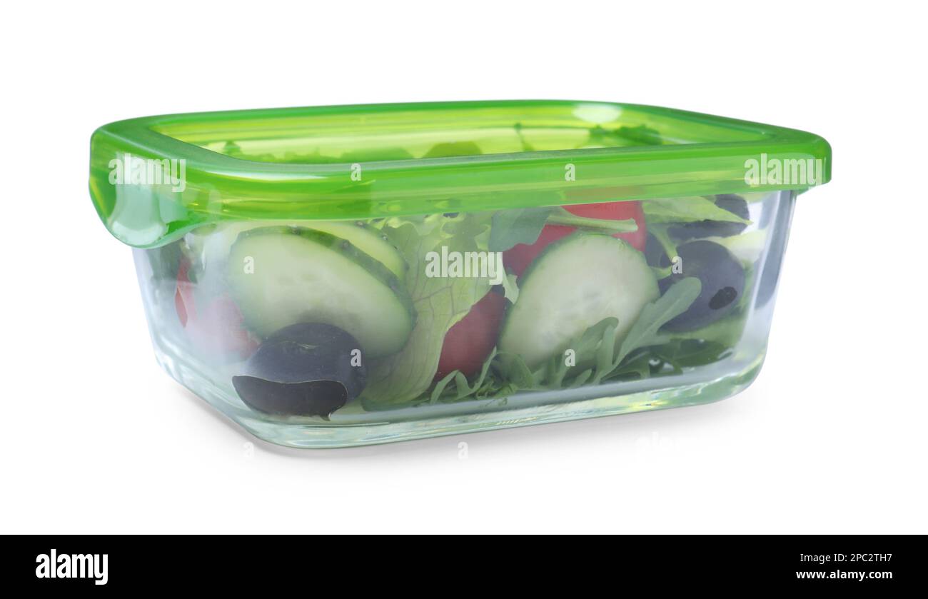 Tasty vegetable salad in glass container isolated on white Stock Photo ...