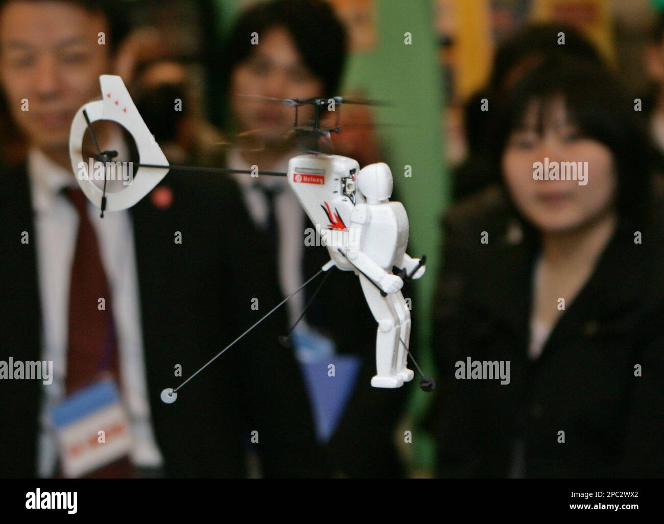 Helibot, a 2.4GHz wireless controlled robot, flies in the air as ...