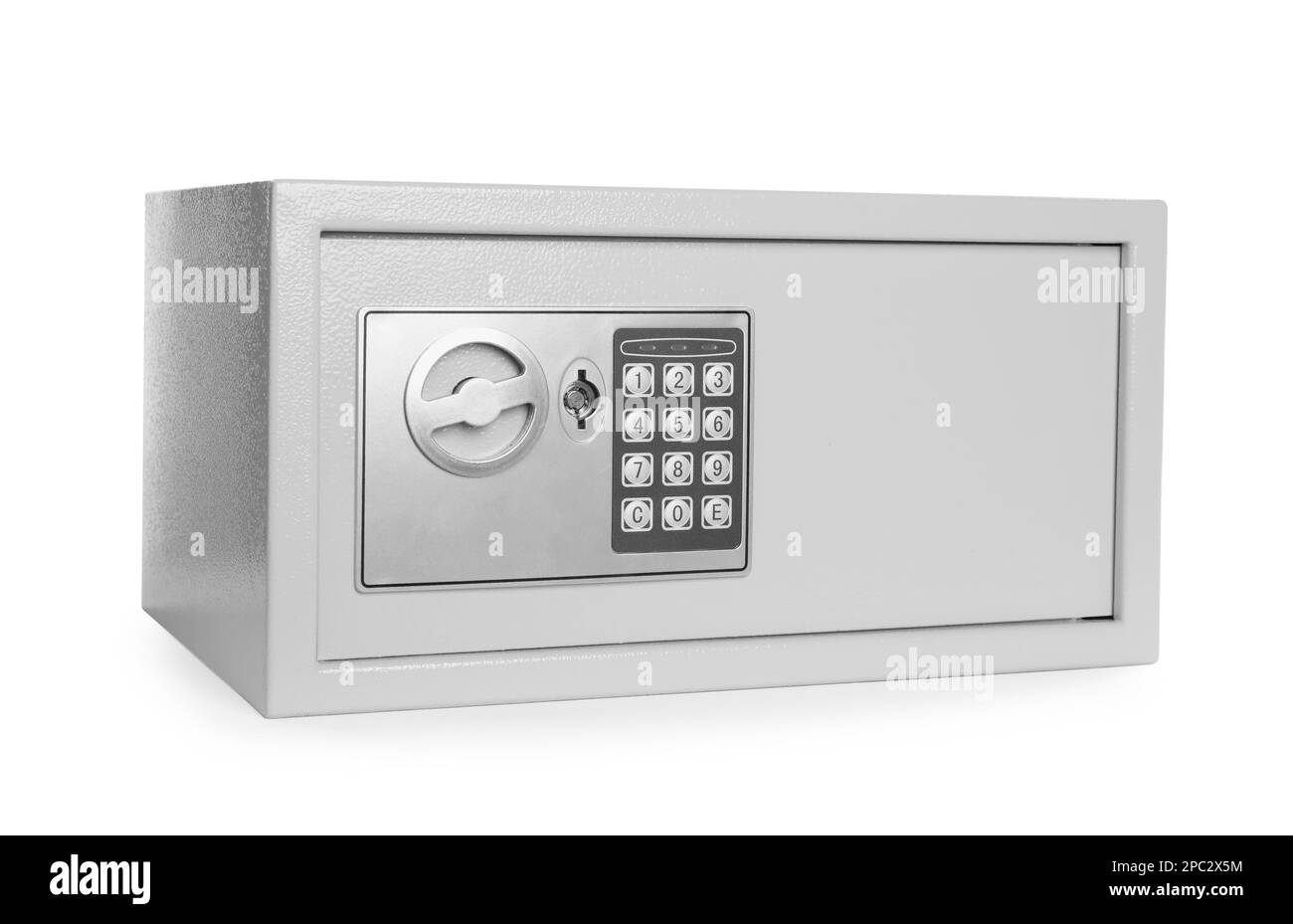 Steel safe with electronic lock on white background Stock Photo - Alamy
