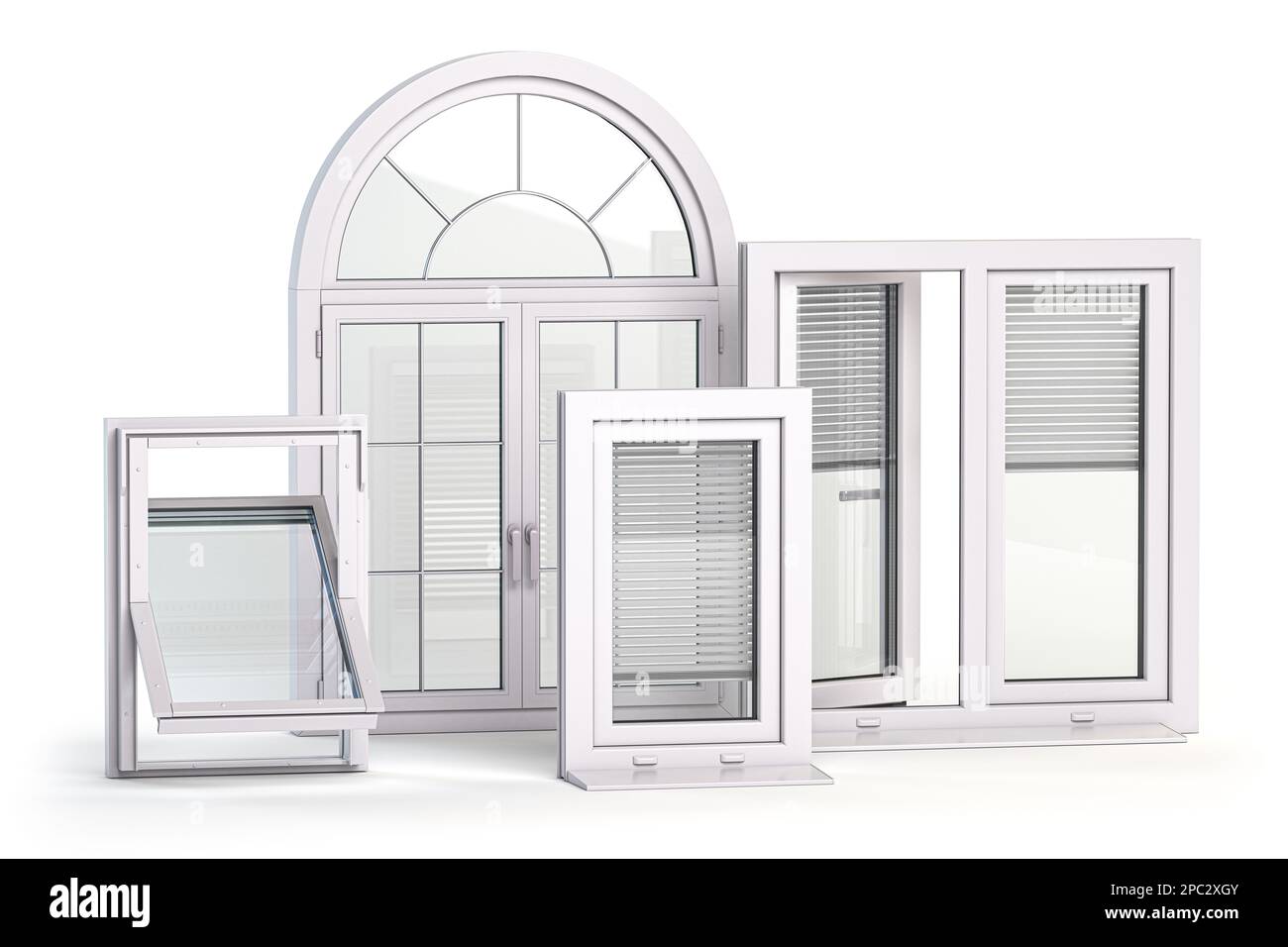 Windows of different types isolated on white. 3d illustration Stock ...