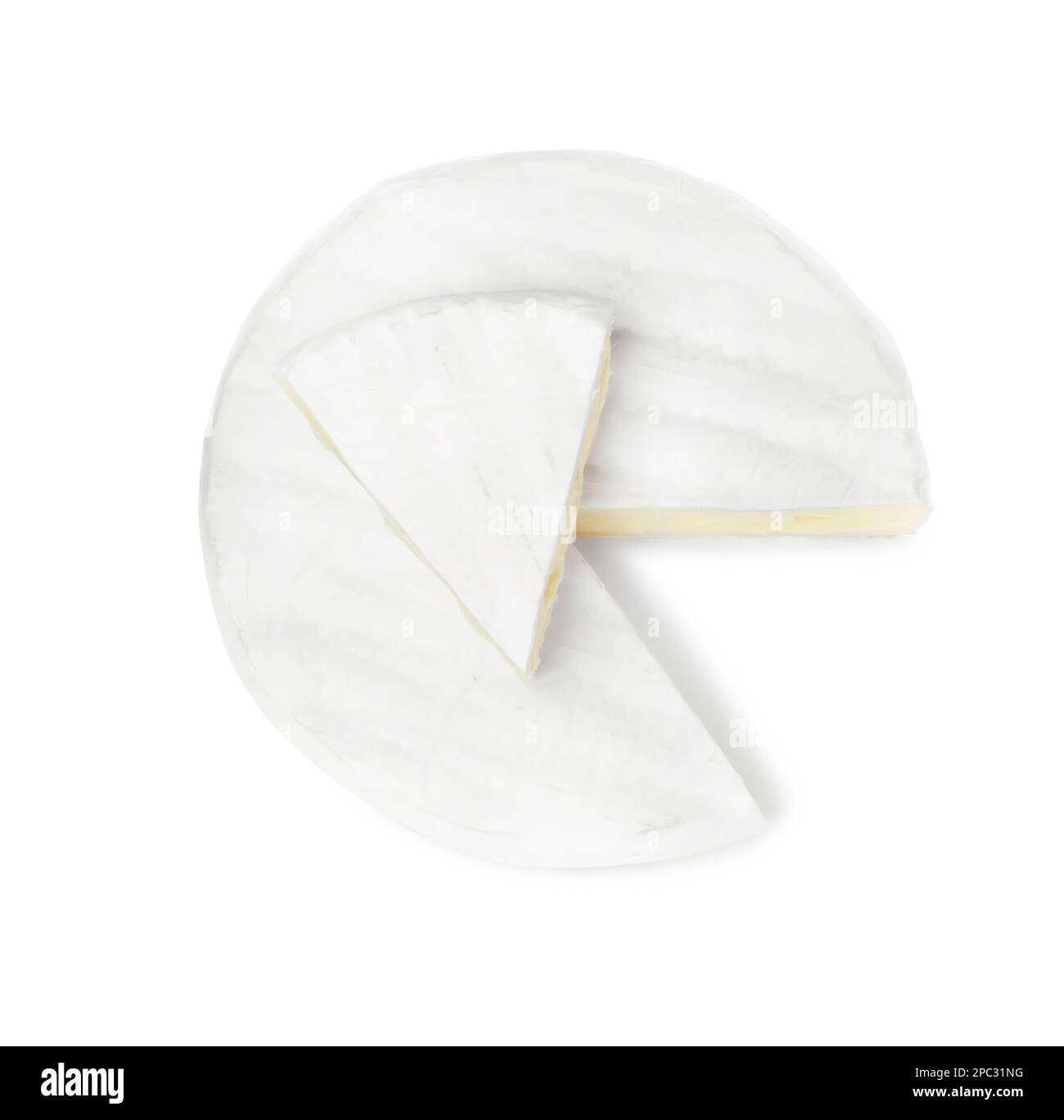 Tasty cut brie cheese isolated on white, top view Stock Photo - Alamy