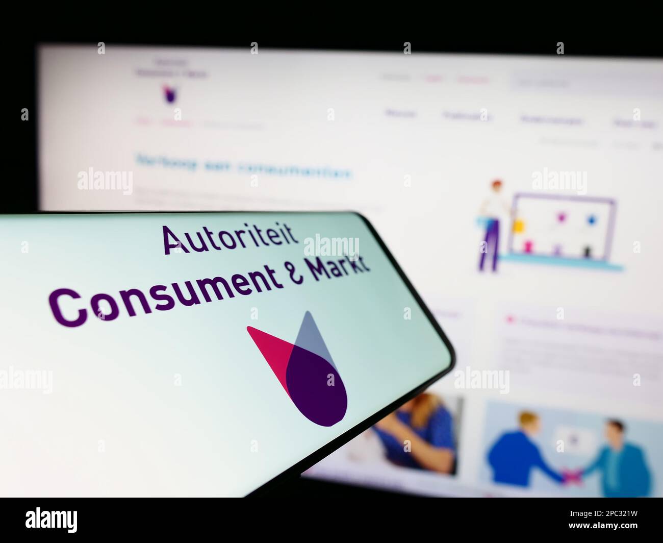 Cellphone with logo of Dutch regulator Autoriteit Consument en Markt ...