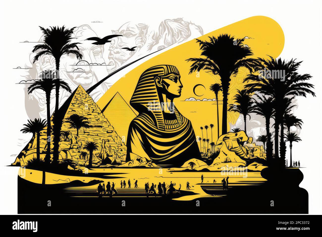 Egypt Travel Illustration, Cairo Tourism Concept, Pyramids, Landmarks ...