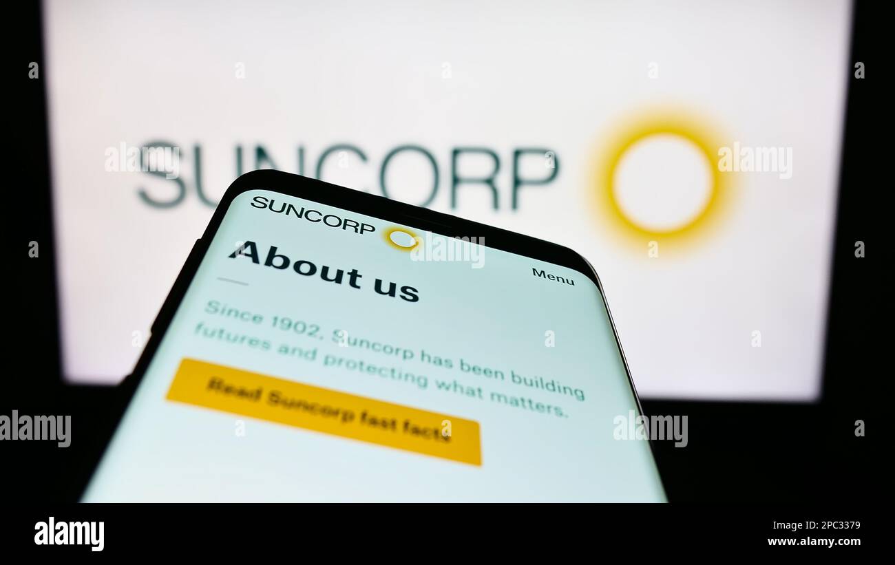 Mobile phone with webpage of Australian insurance Suncorp Group Limited ...