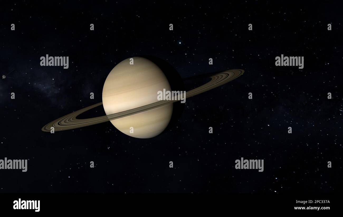 Space probe approaching to planet Saturn Stock Photo - Alamy