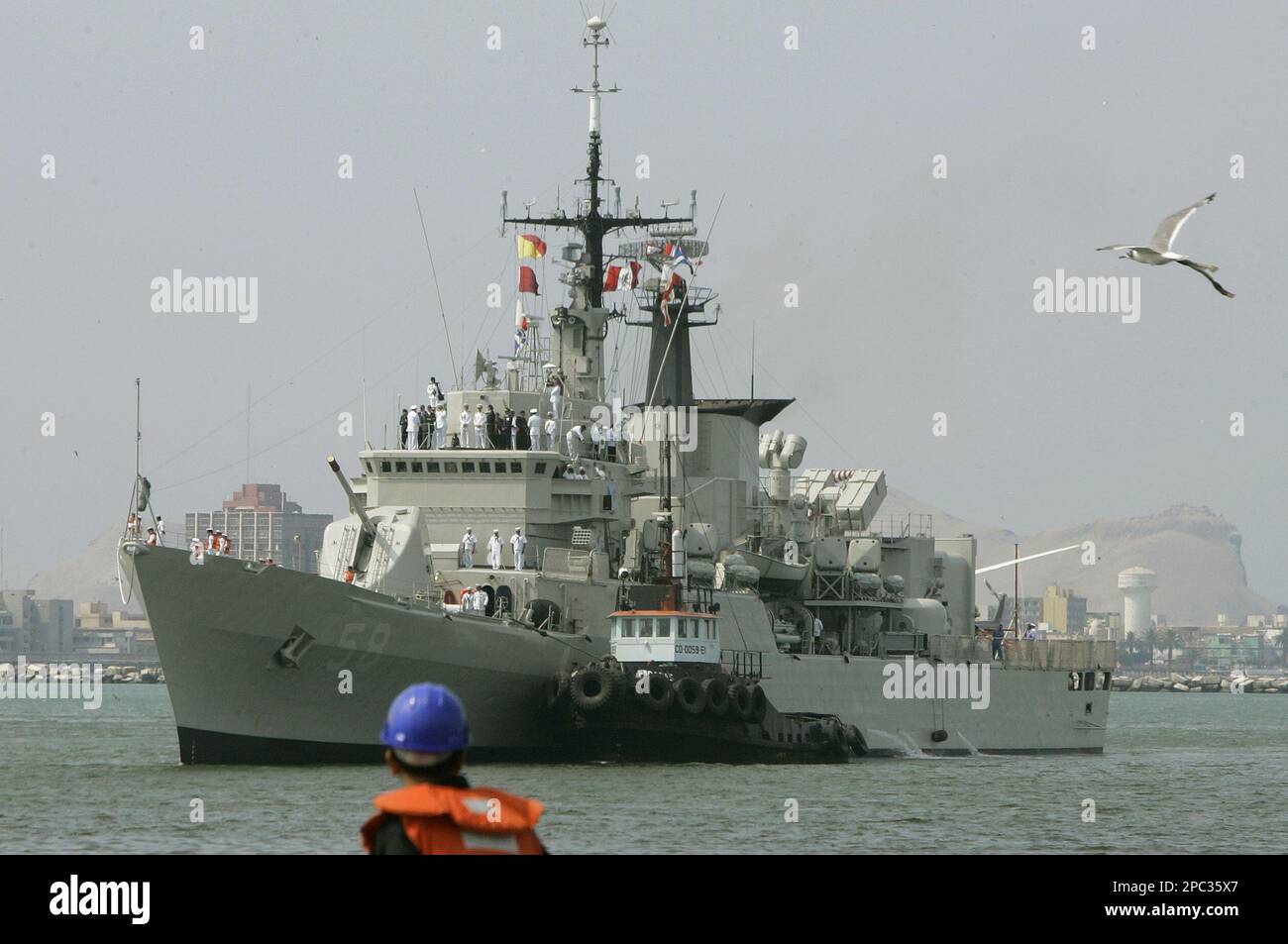 New Peruvian frigate, Quinones, arrives to the Callao port, during its ...