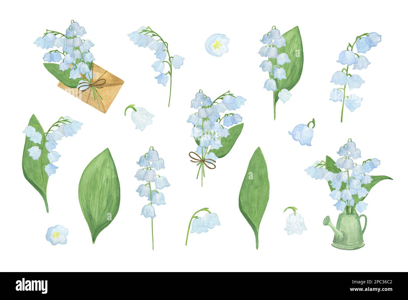 Lily-of-the-valley flower branch, watercolor illustration symbol of spring and happiness hand ...