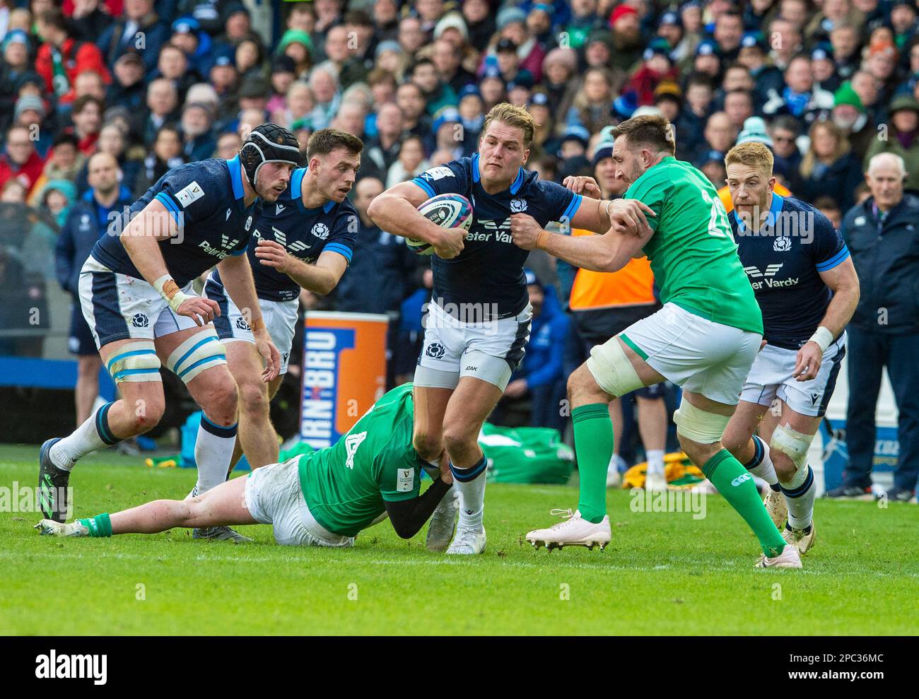 Guinness Six Nations 2023. ScotlandÕs Duhan van der Merwe is tackled by ...