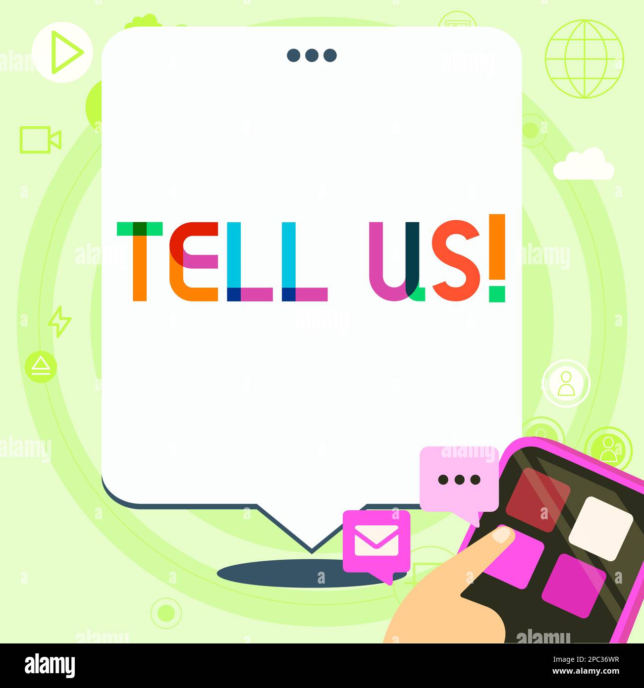 Sign displaying Tell Us. Business overview communicate information to ...