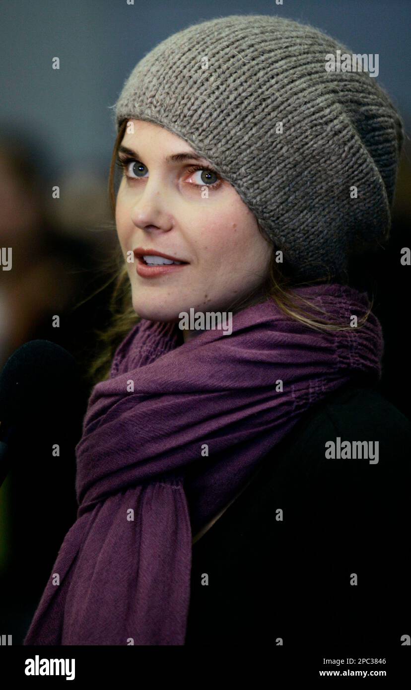 Keri Russell pauses during an interview as she arrives for the ...