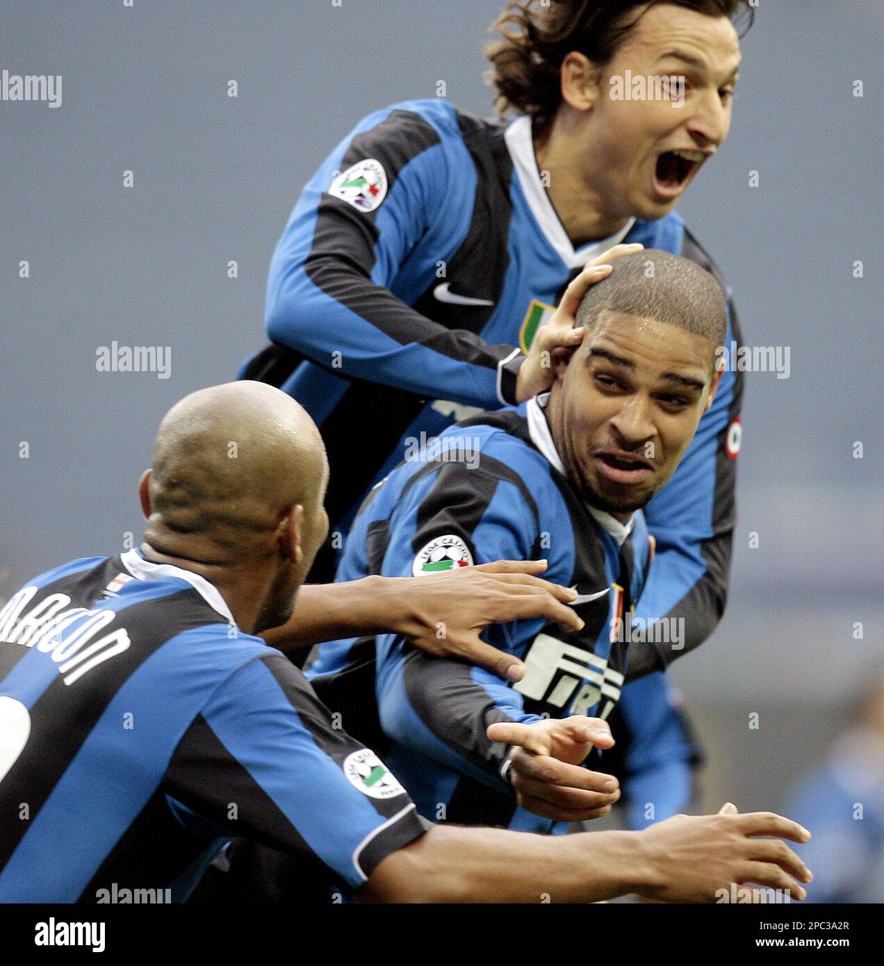 Inter Milan forward Adriano, of Brazil, right, celebrates with ...