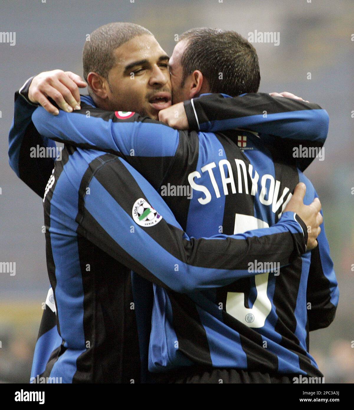 Inter Milan forward Adriano of Brazil, left, celebrates with his ...