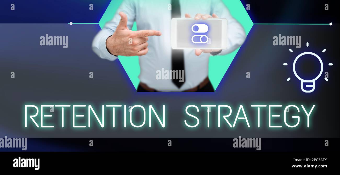 Sign displaying Retention Strategy. Business showcase activities to ...
