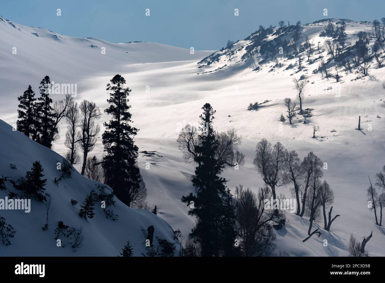 A view of snow covered mountains during a sunny day at Lidwas at an ...
