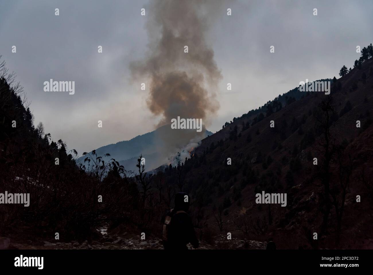 A mountain is seen engulfed in fire at Bubjen in the mountains of ...
