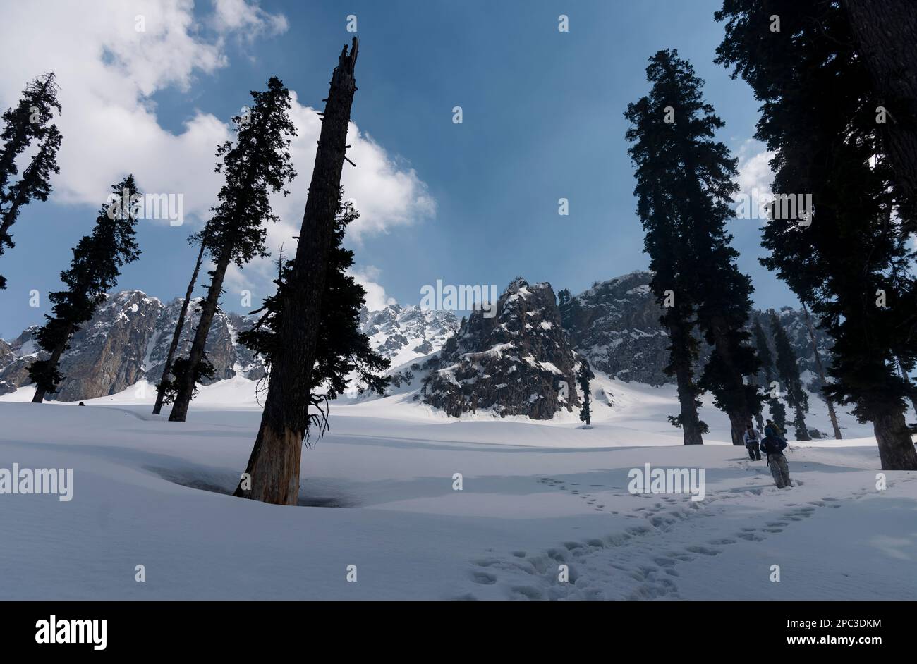 Mountains are seen covered in snow during a sunny day at Lidwas at an ...