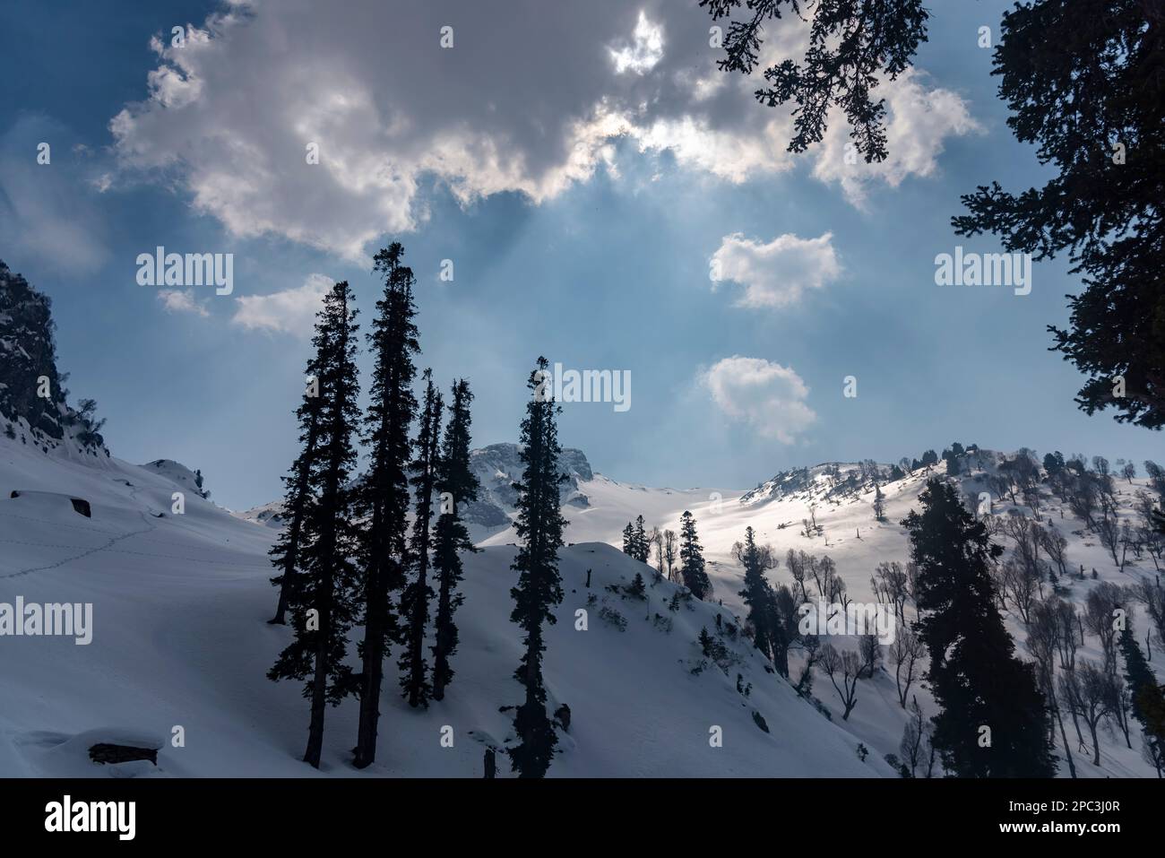 A view of snow covered mountains during a sunny day at Lidwas at an ...
