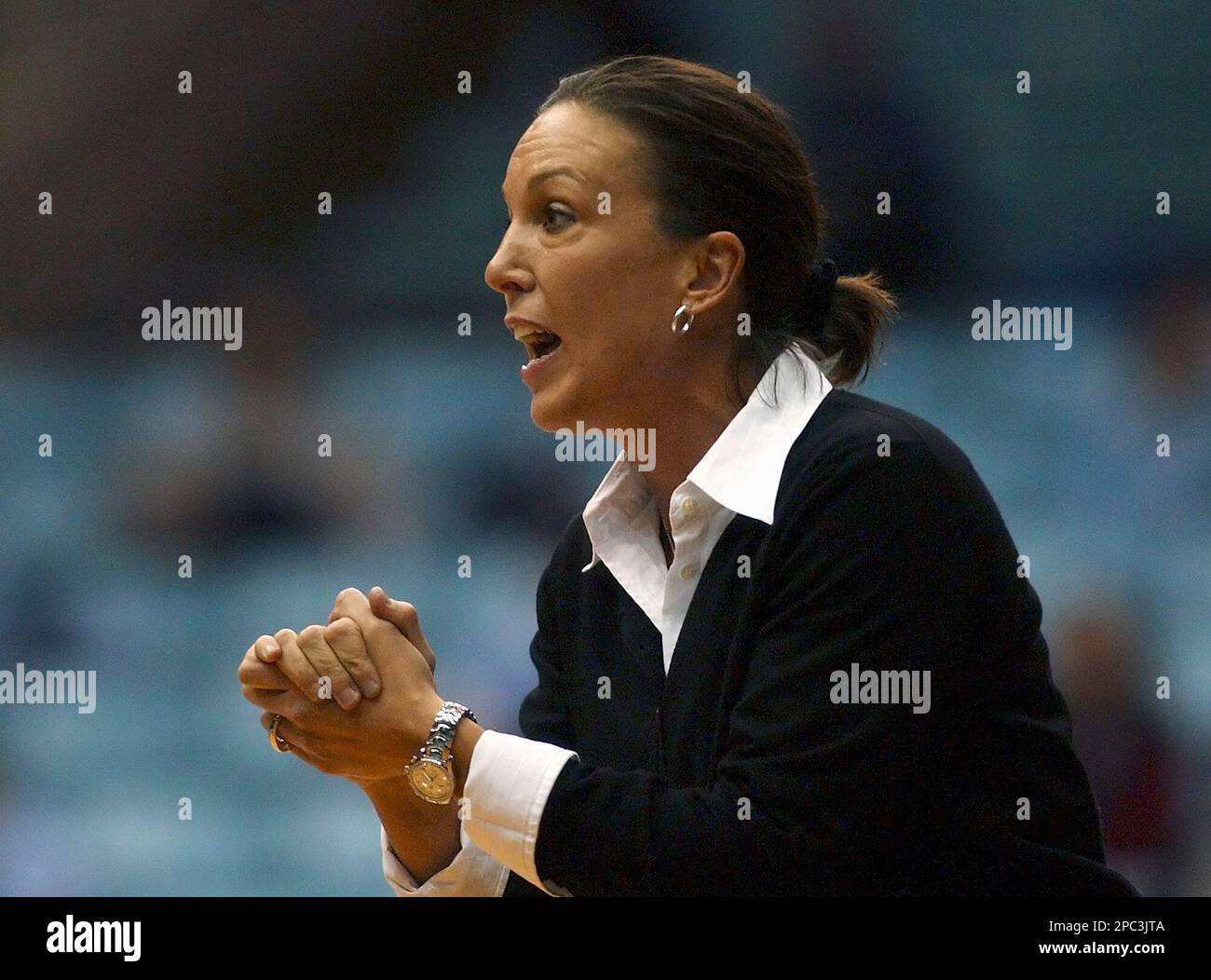 Georgia Tech's head coach MaChelle Joseph pleads with an official in ...