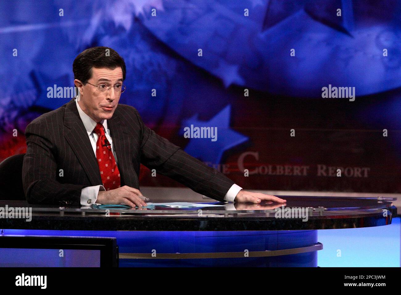Stephen Colbert, host of Comedy Centrals The Colbert Report on set ...