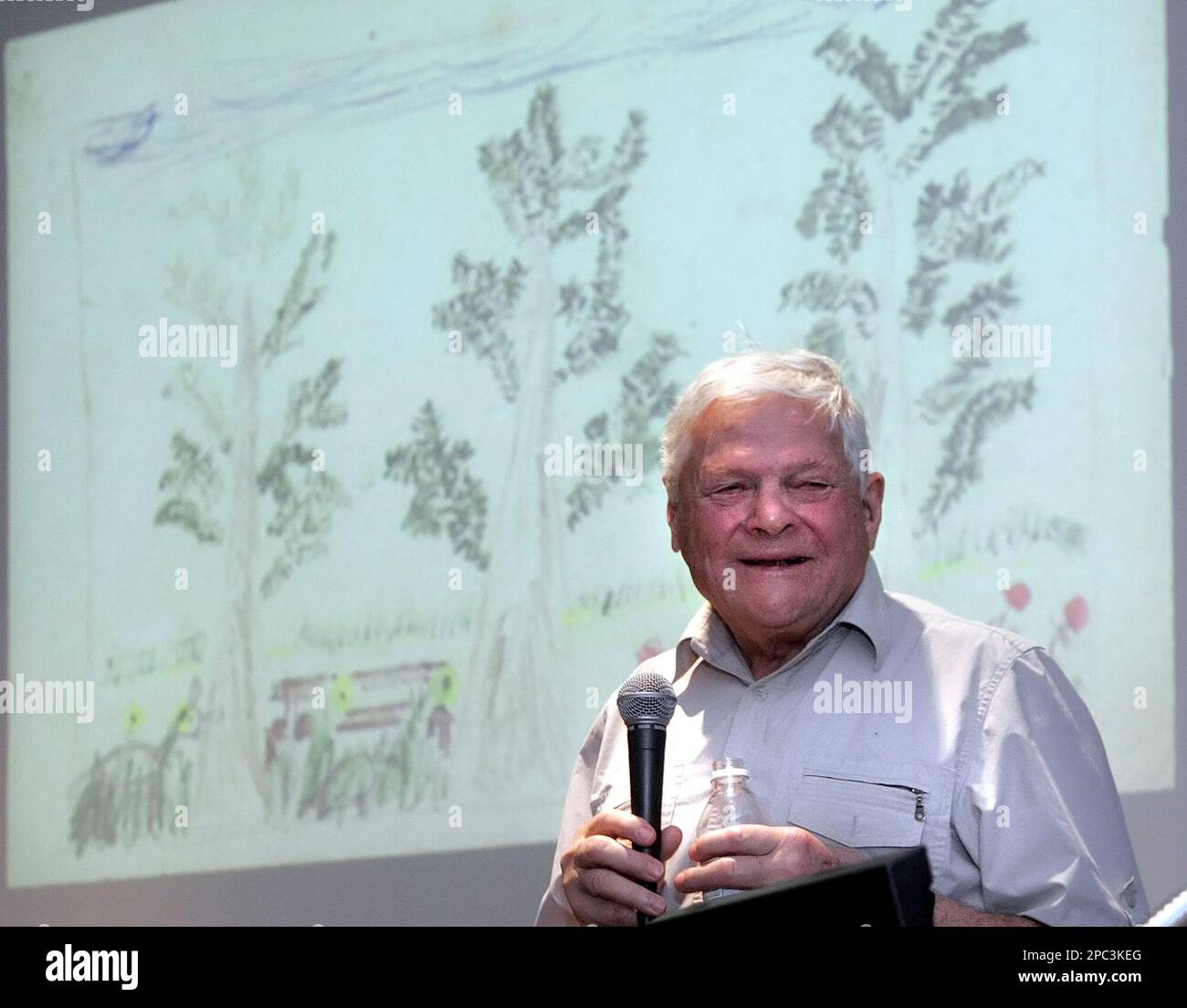 George Brady, older brother of Hana of "Hana's Suitcase" talks to a ...