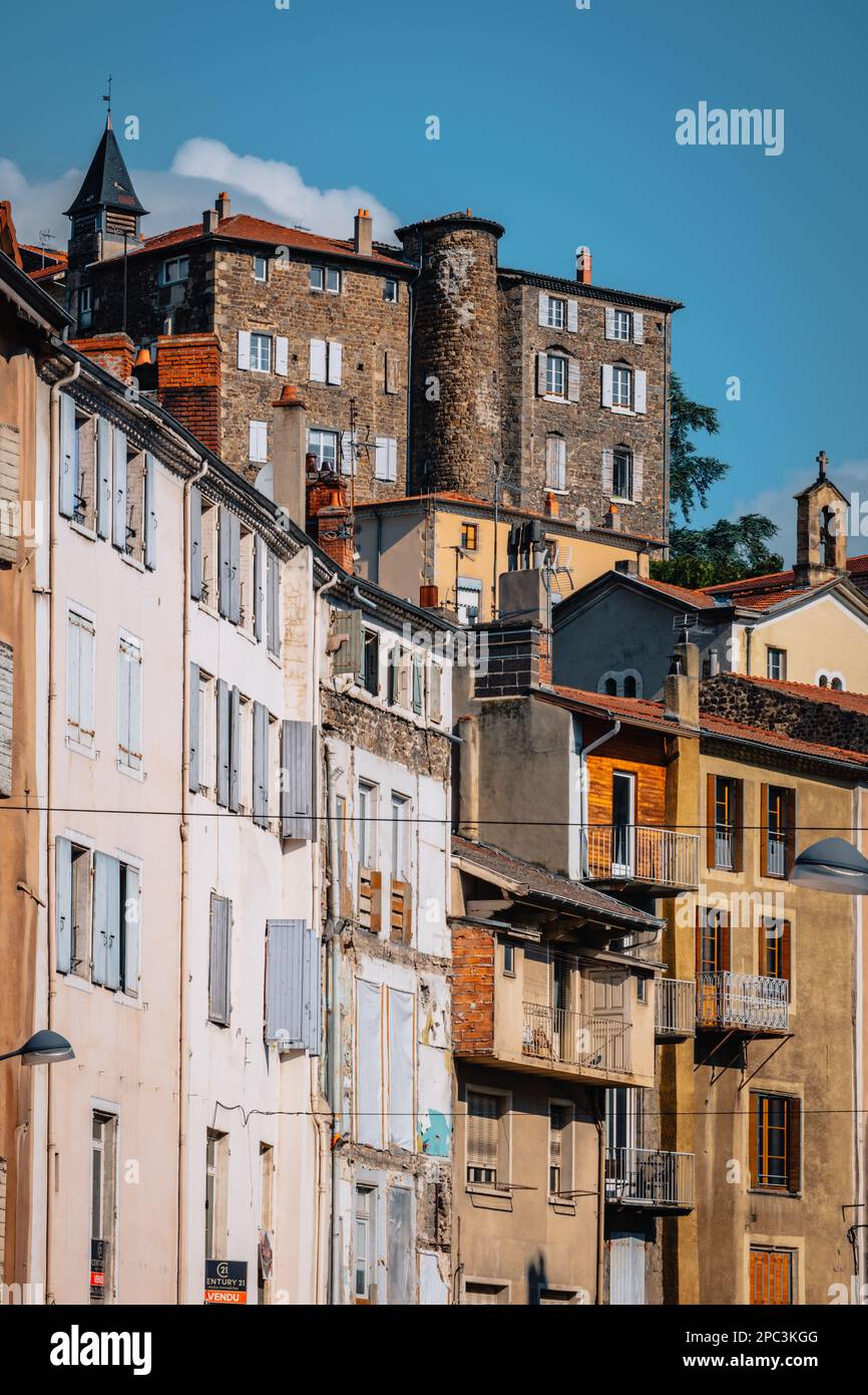 Colorful facades in the streets in Annonay's old town, a small town in ...