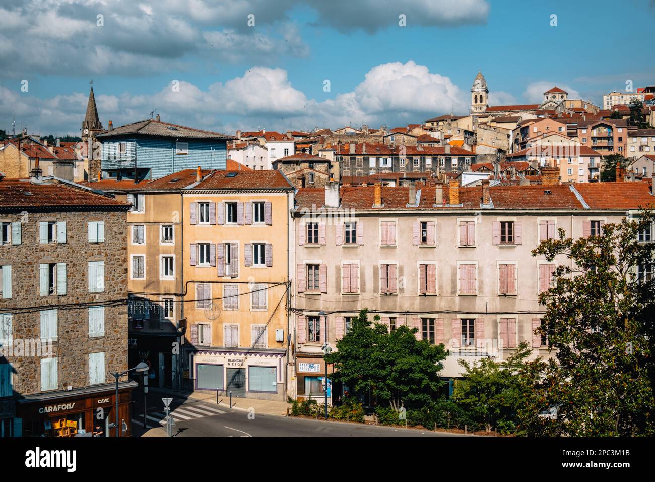 The small town of Annonay in the Vivarais mountains in the south of ...