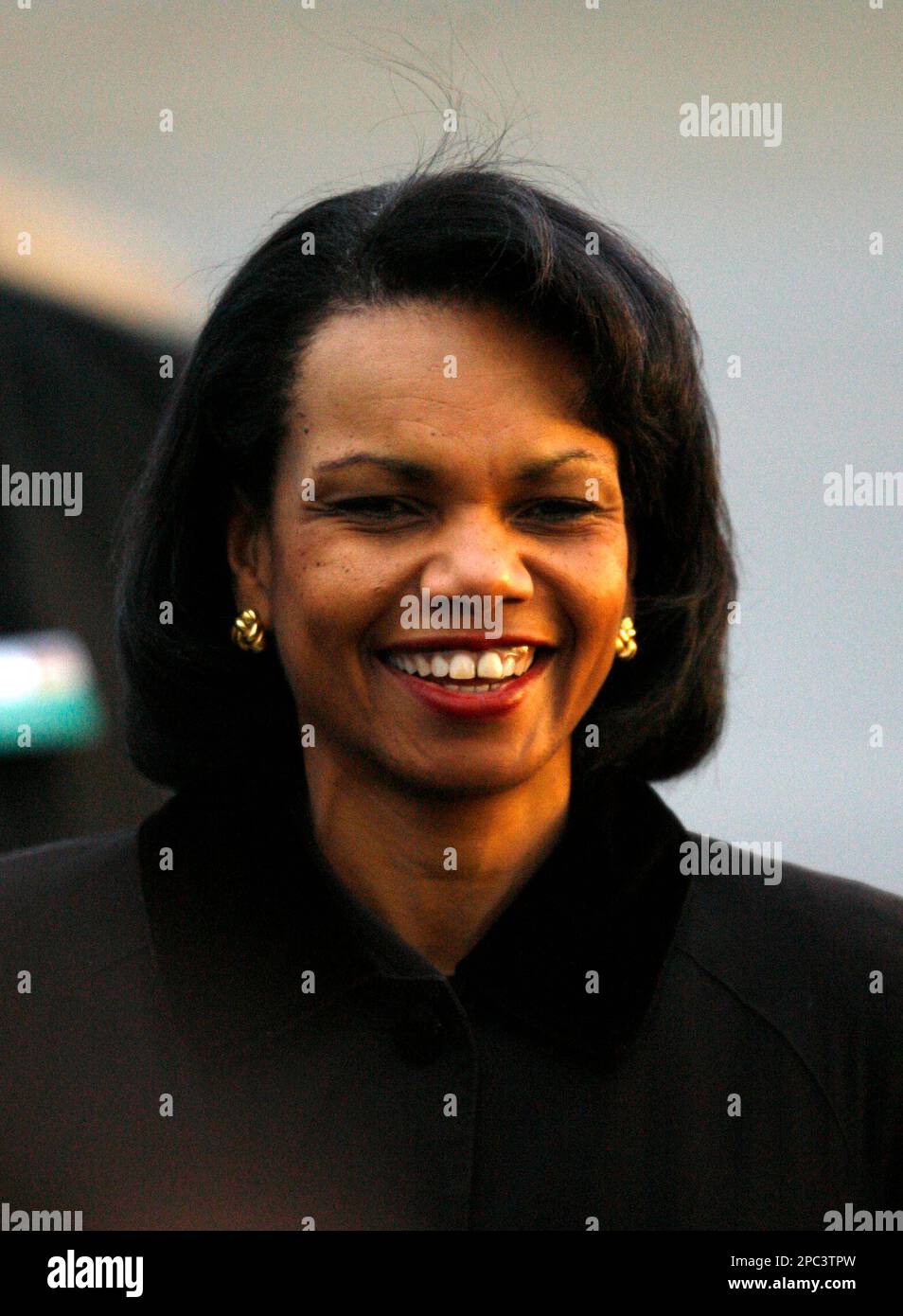 US Secretary of State Condoleezza Rice reacts as she arrives at the ...