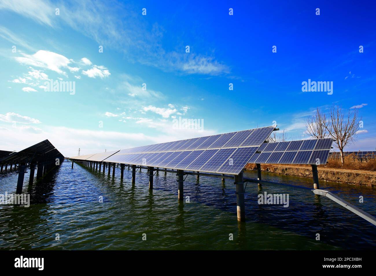 Solar panels on the water Stock Photo - Alamy