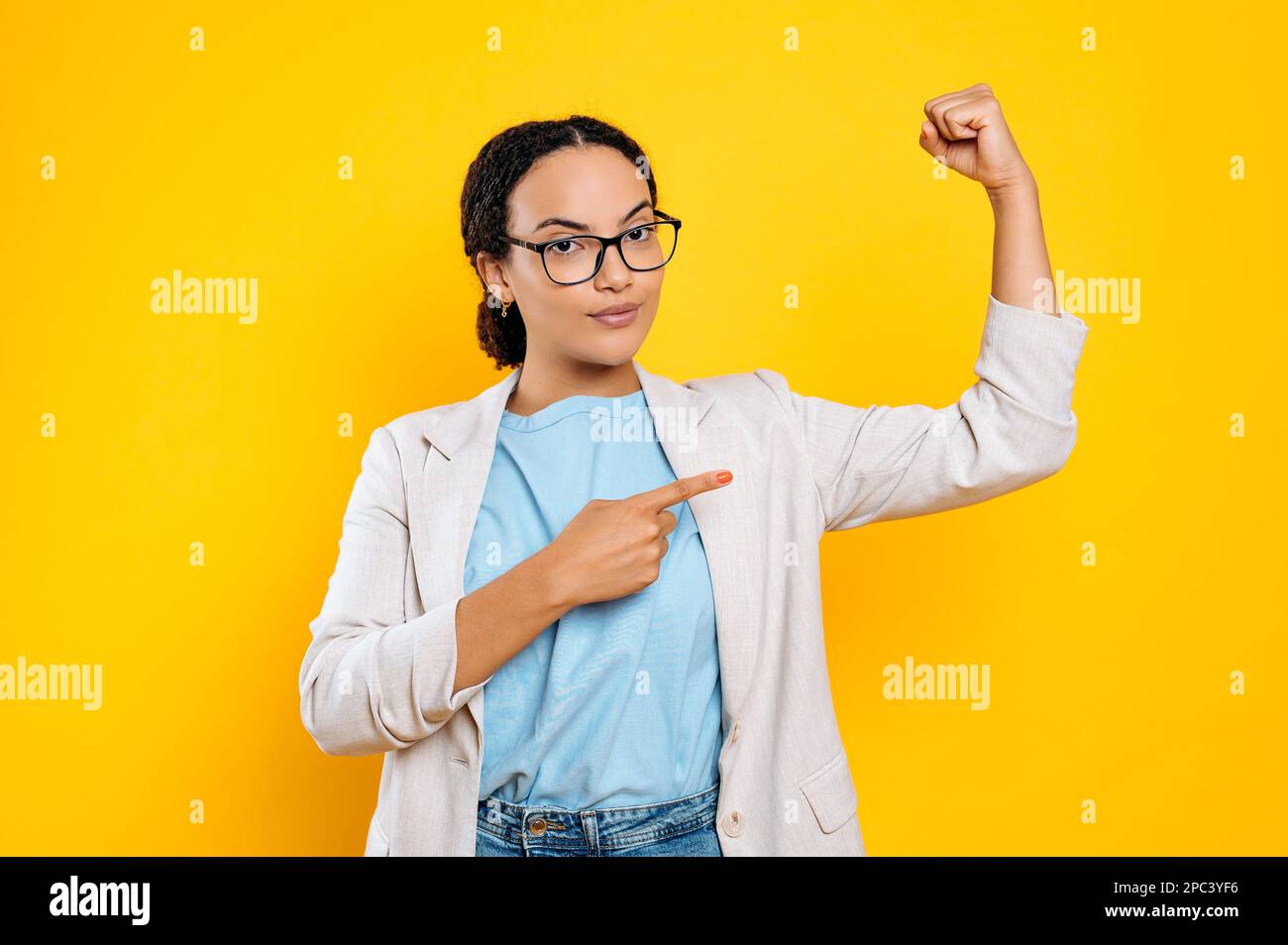 Strong strict successful brazilian or latino woman with glasses ...