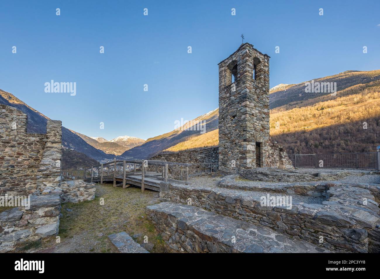 Valtellina, Italy - March 12, 2023: street view of the ancient walls ...