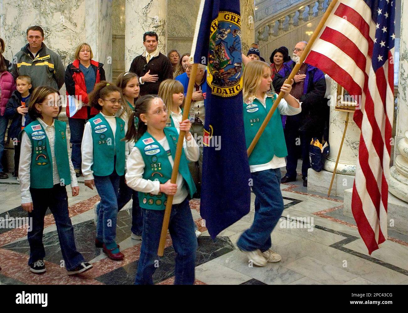 Members of Girl Scout Troop 357 from Kuna, Idaho, post the colors in ...