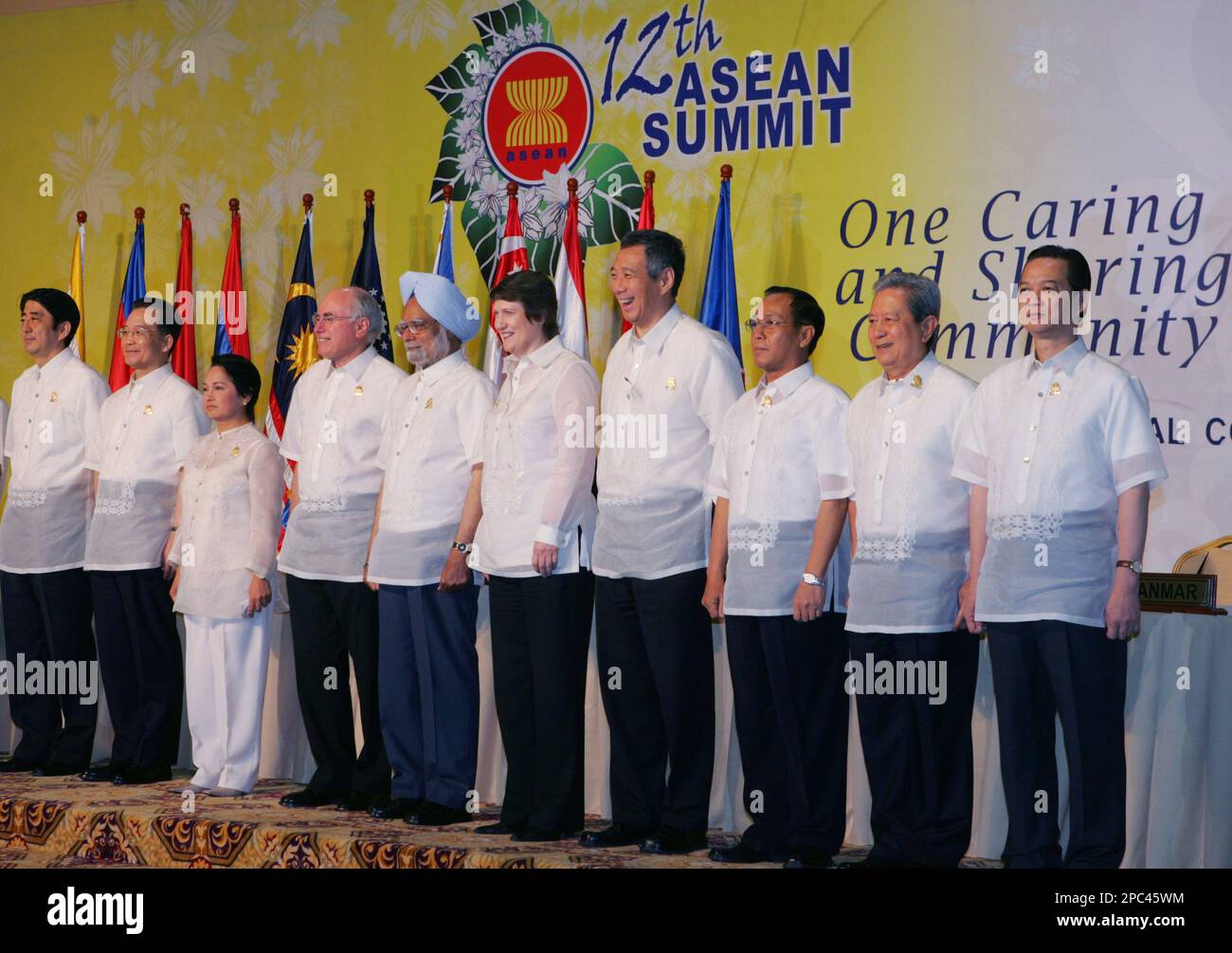 ASEAN leaders and leaders of their six dialogue partners pose for a ...