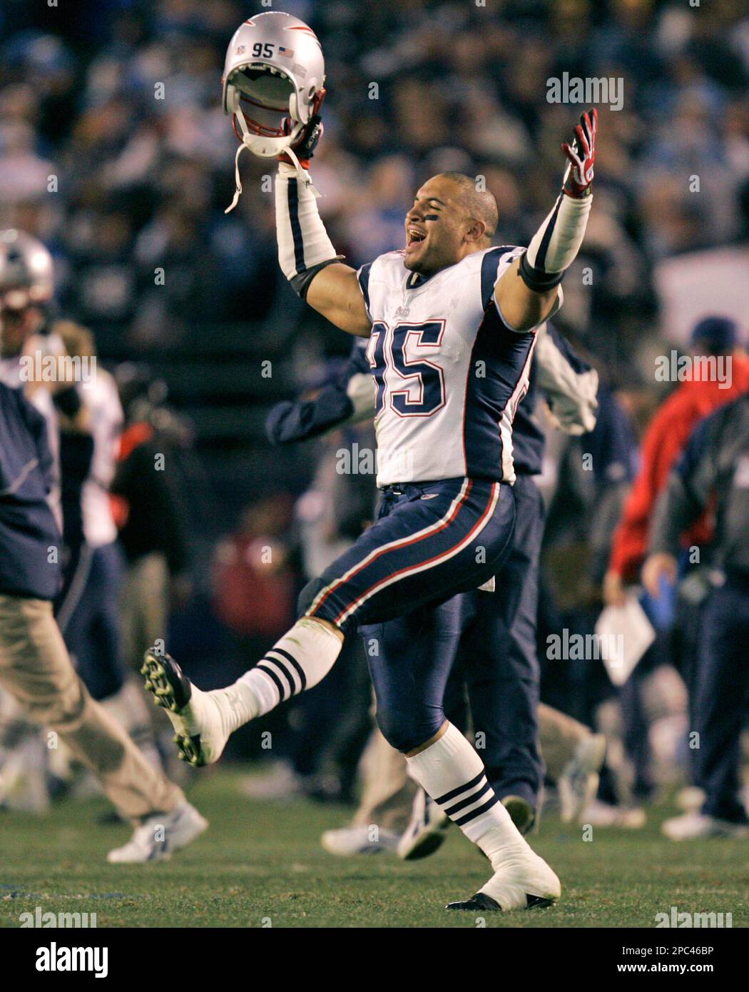 New England Patriots linebacker Tully Banta-Cain celebrates his team's ...
